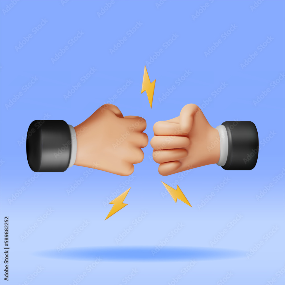 3D Hands Fists in Conflict Isolated. Render Hand Fist Bump Gesture ...
