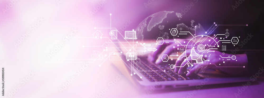 Programmer people working laptops or smartphones with AI, artificial ...