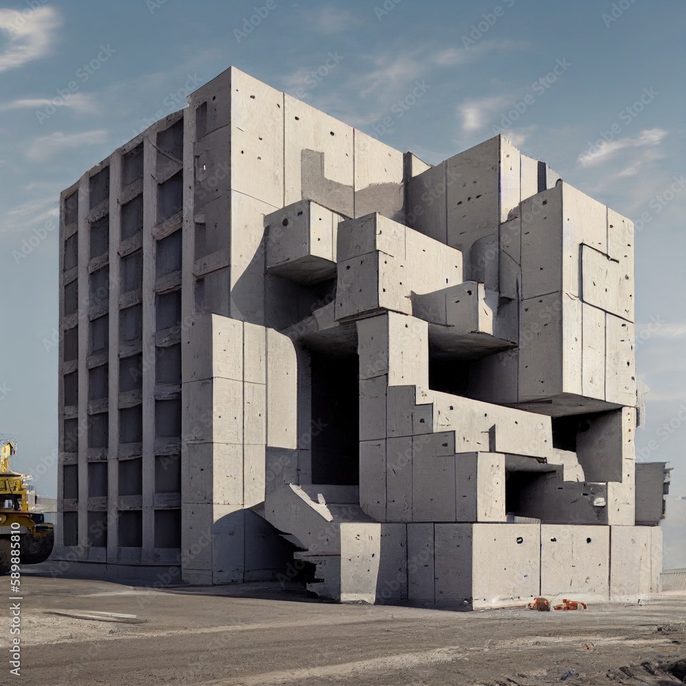 Construction Site with Concrete Blocks Stacked for Building ...