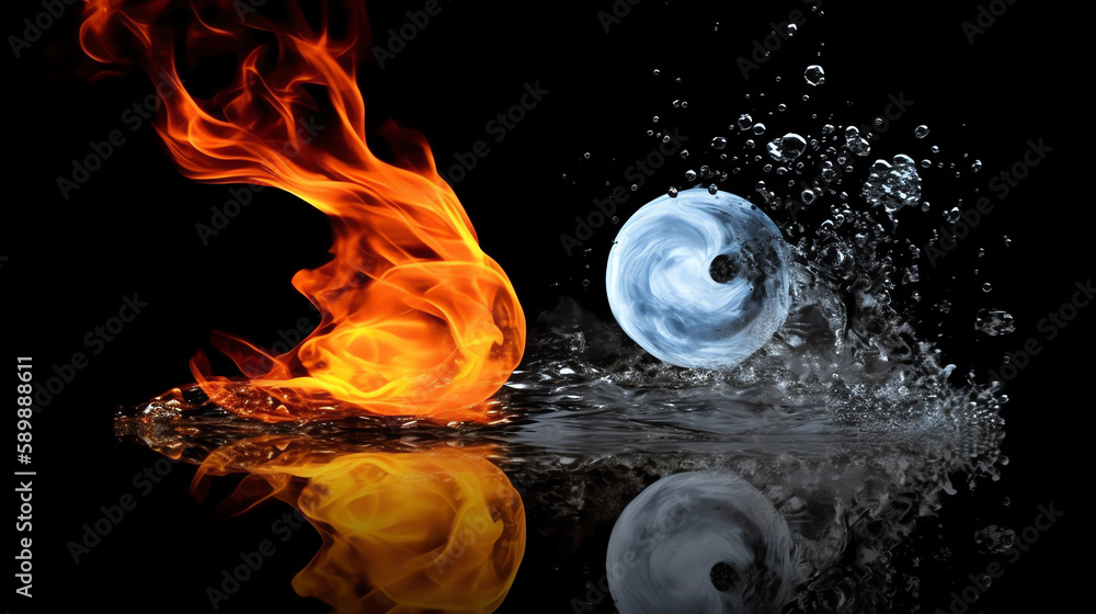 Fire versus Water as Yin and Yang, Hot vs. Cold Stock Illustration ...