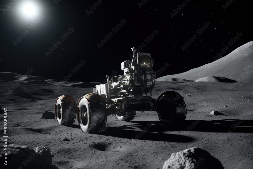 Moon rover vehicle on the moon created with AI Stock Illustration ...
