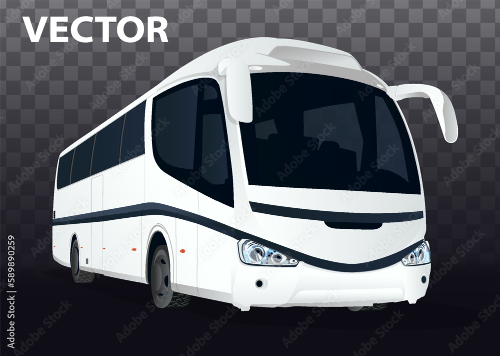 Vector realistic illustration of white passenger bus in perspective ...