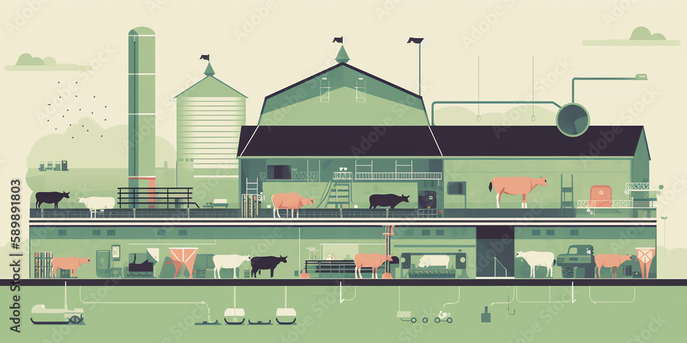 Smart Livestock Management: A high-tech flat-style illustration of a ...