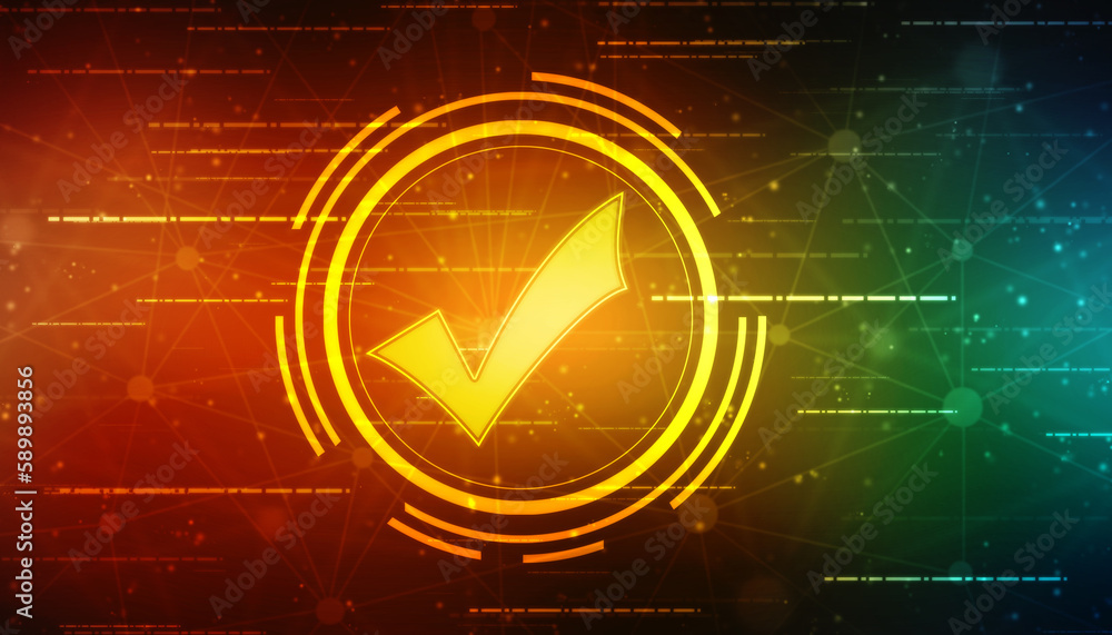Check mark symbol in digital background, Technology abstract background ...