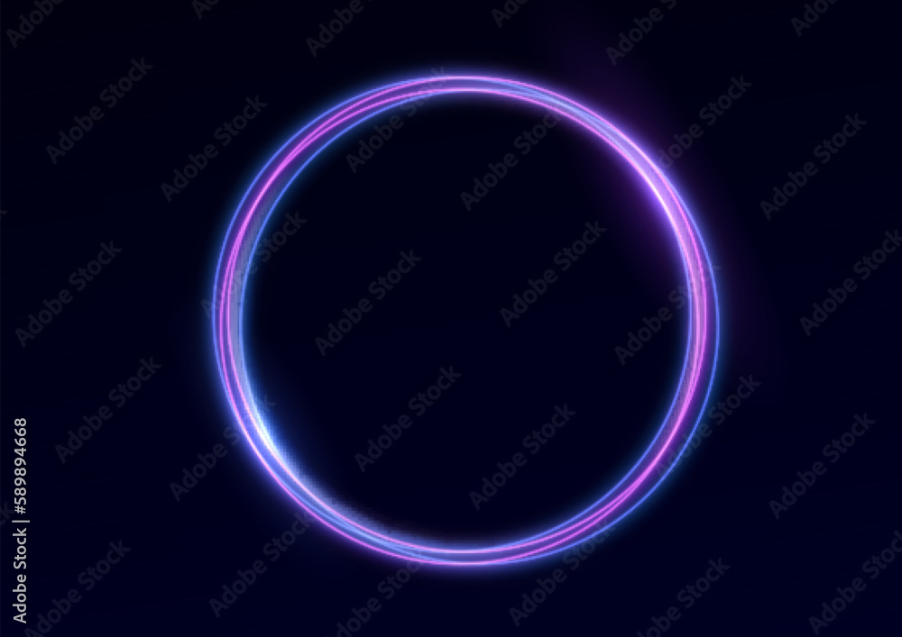 Neon swirl spin. Curve blue line light effect. Abstract ring background ...