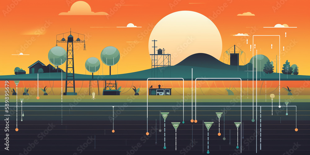 Smart Irrigation: A modern flat-style illustration of a smart ...
