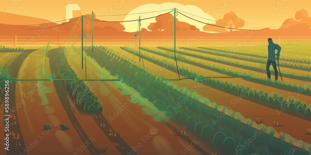 Smart Irrigation: A modern flat-style illustration of a smart ...