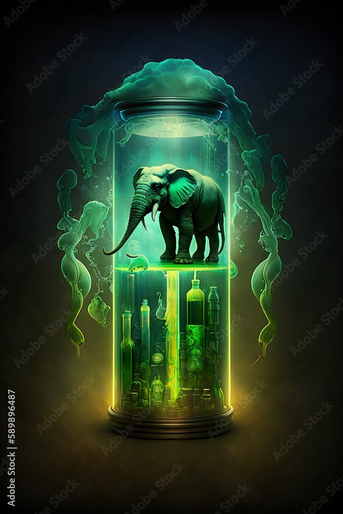 toxic waste poly art of a mammoth baby floating in giant test tube ...