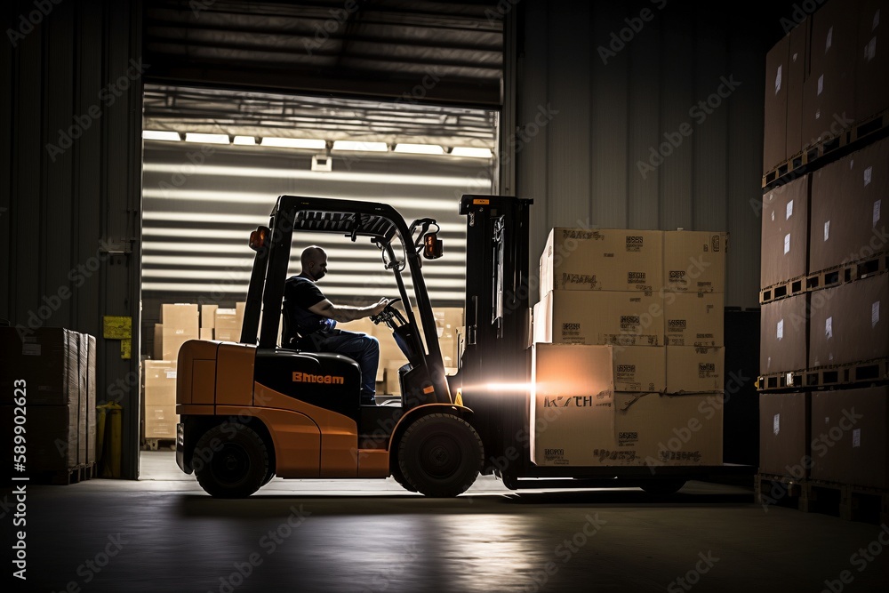 Forklift Unloading from HGV Lorry at Warehouse, Generated by AI ...