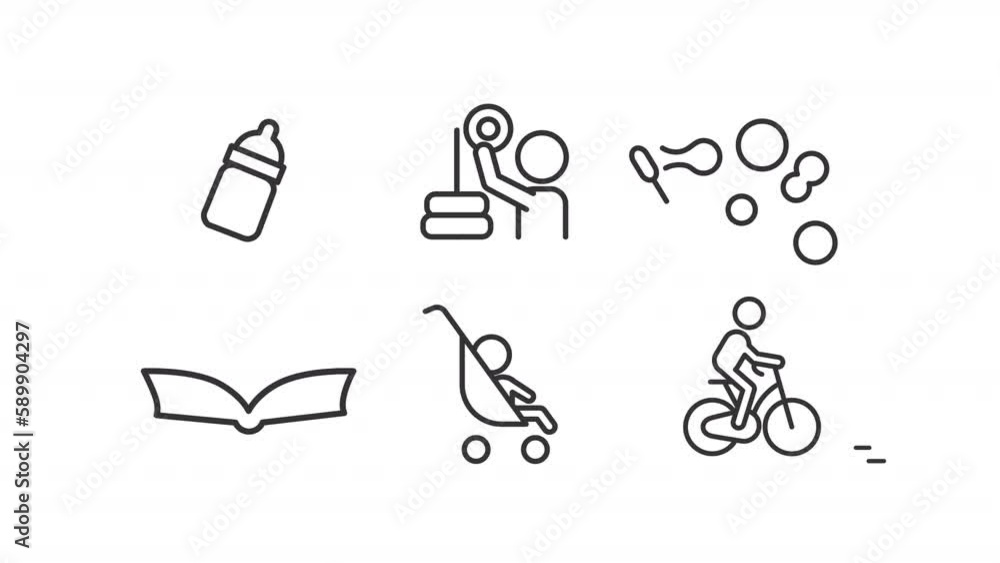 Childhood line animation set. Parent and child interaction. Raising ...