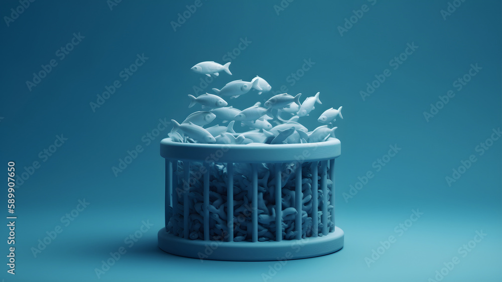 Overcrowded Fish Farming Cage digital concept render Stock Illustration ...