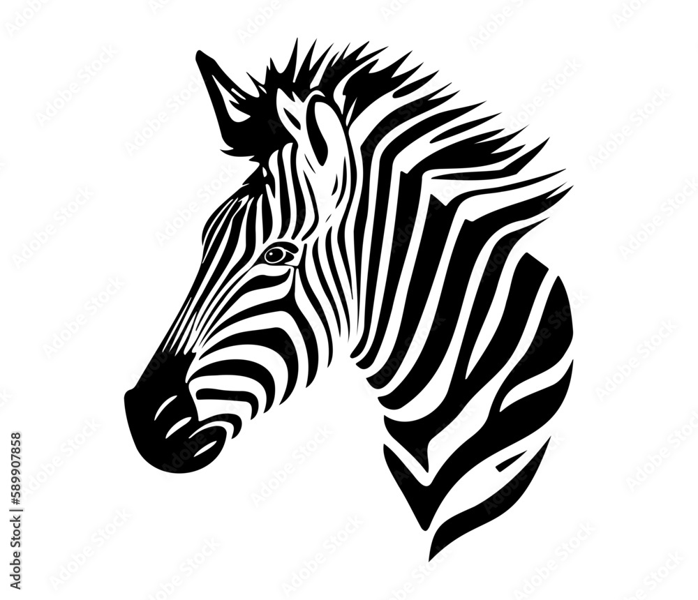 Zebra Face, Silhouettes Zebra Face SVG, black and white Zebra vector ...