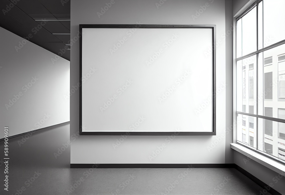 An empty advertising billboard frame on the wall of an office ...