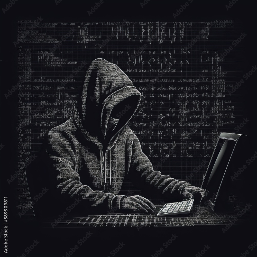 Black image of computer hacker in ascii style generative AI Stock ...