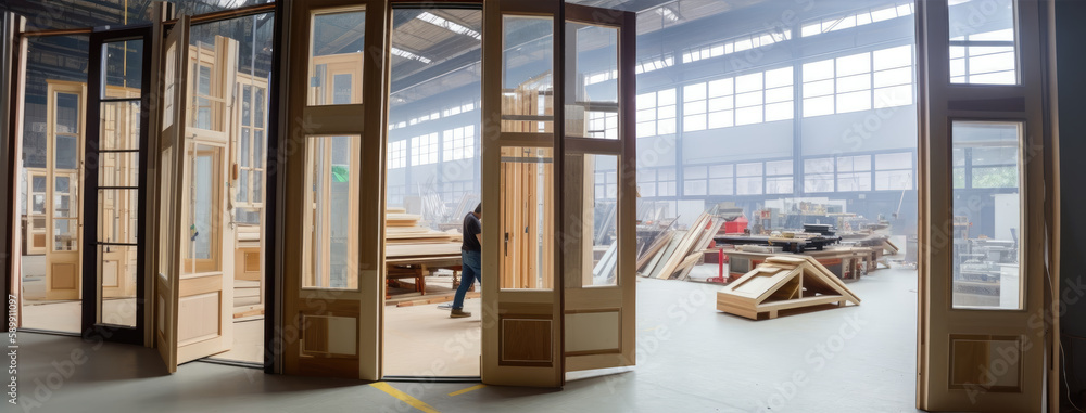 Furniture factory. inside a large furniture and interior wood items ...