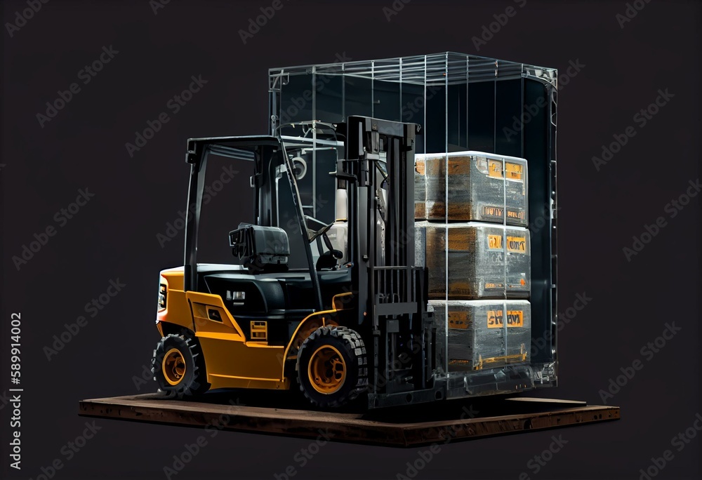 A transparent background image of a forklift truck lifting a container ...