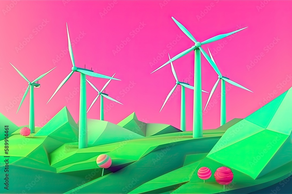 Windmill alternative neon flat illustration, renewable energy with ...