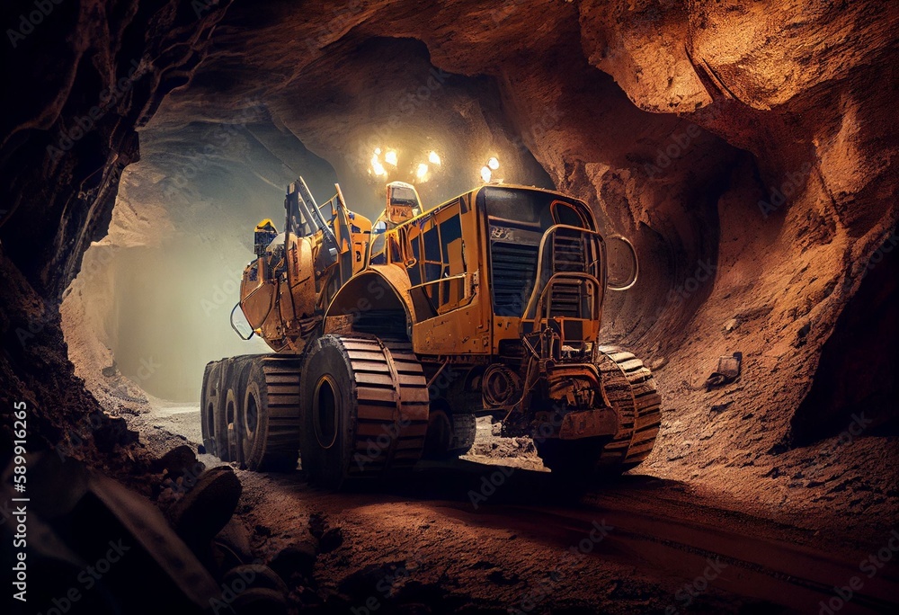 Gold mining underground digger in mineral tunnel. Generative AI Stock ...