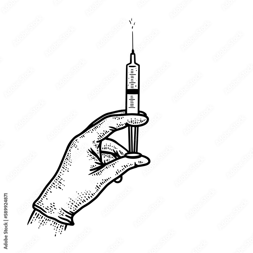 Syringe with medicine in hand sketch PNG illustration with transparent ...