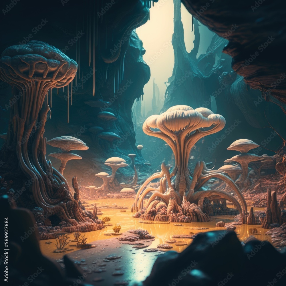 Alien Swamp on a Mysterious Planet with Unique Flora and Fauna Stock ...