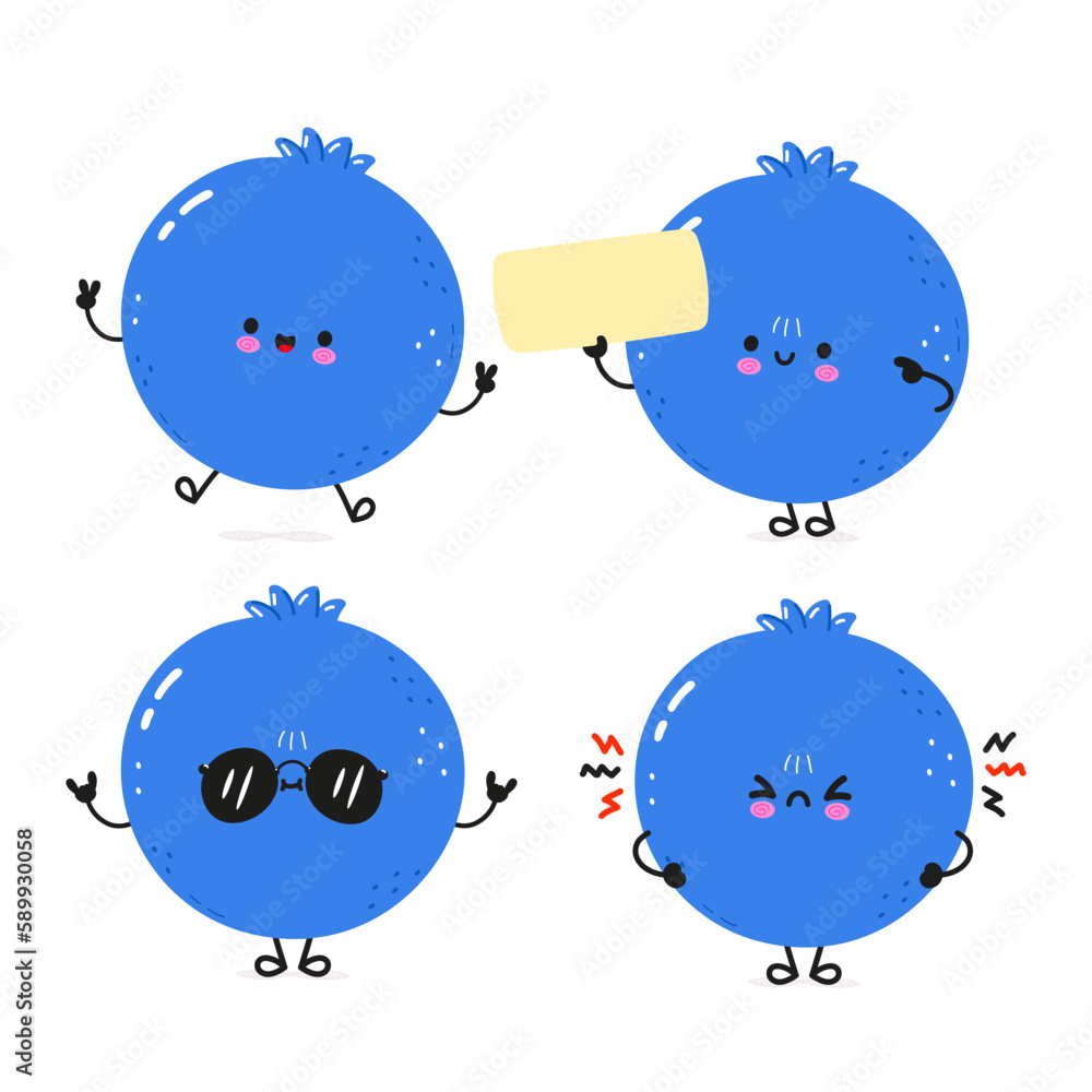 Funny Blueberry characters bundle set. Vector hand drawn doodle style ...