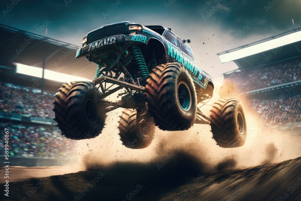 Ultra Realistic Cinematic Photography of a Monster Truck in Action ...