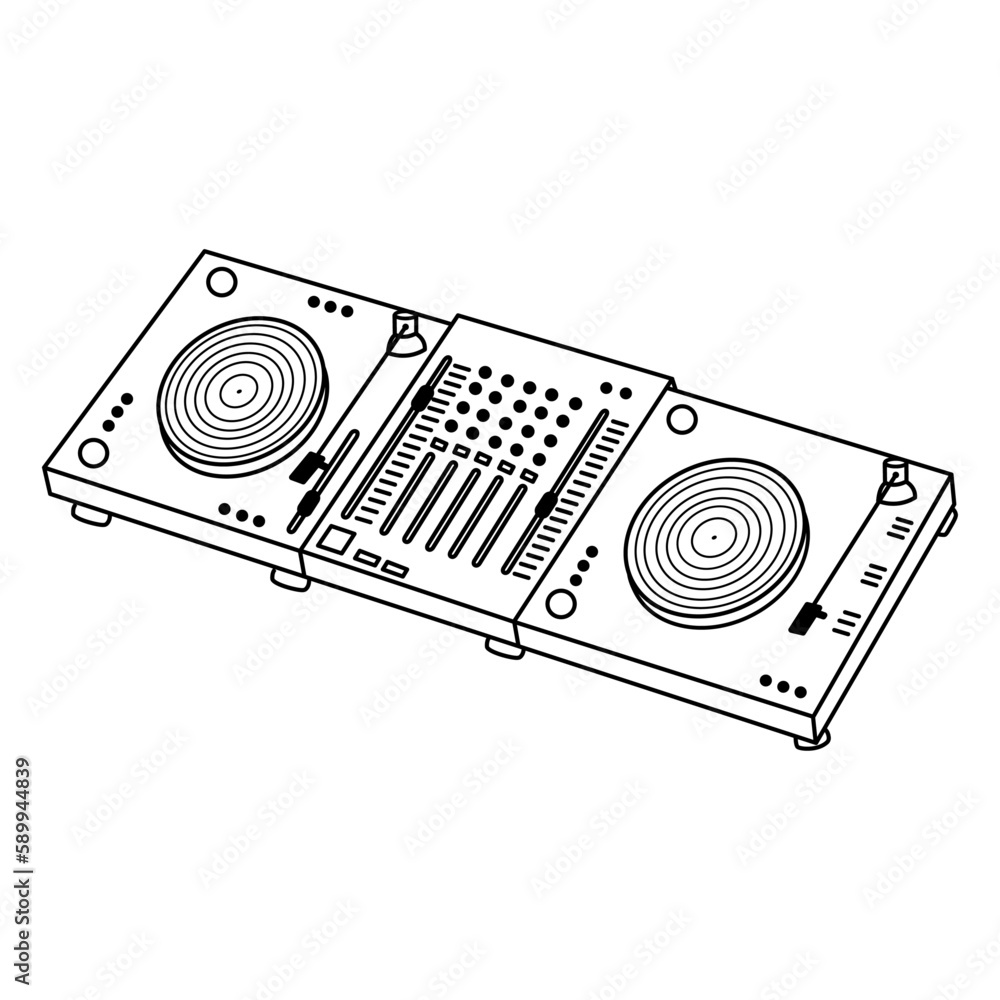 DJ Mixer for Coloring pages. Vector Illustration of Musical Computer ...