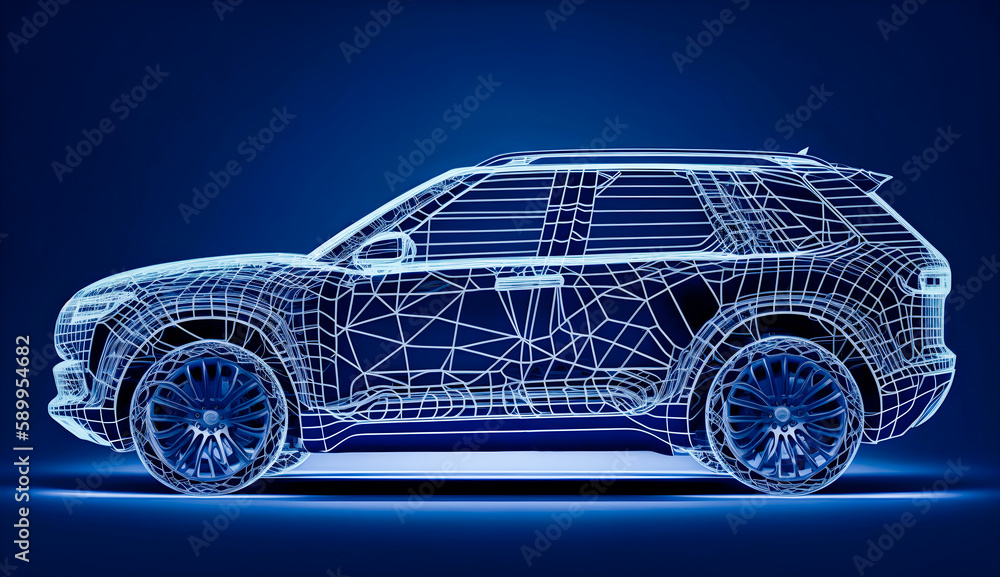 Modern SUV Car wireframe concept with intersection points, side view of ...