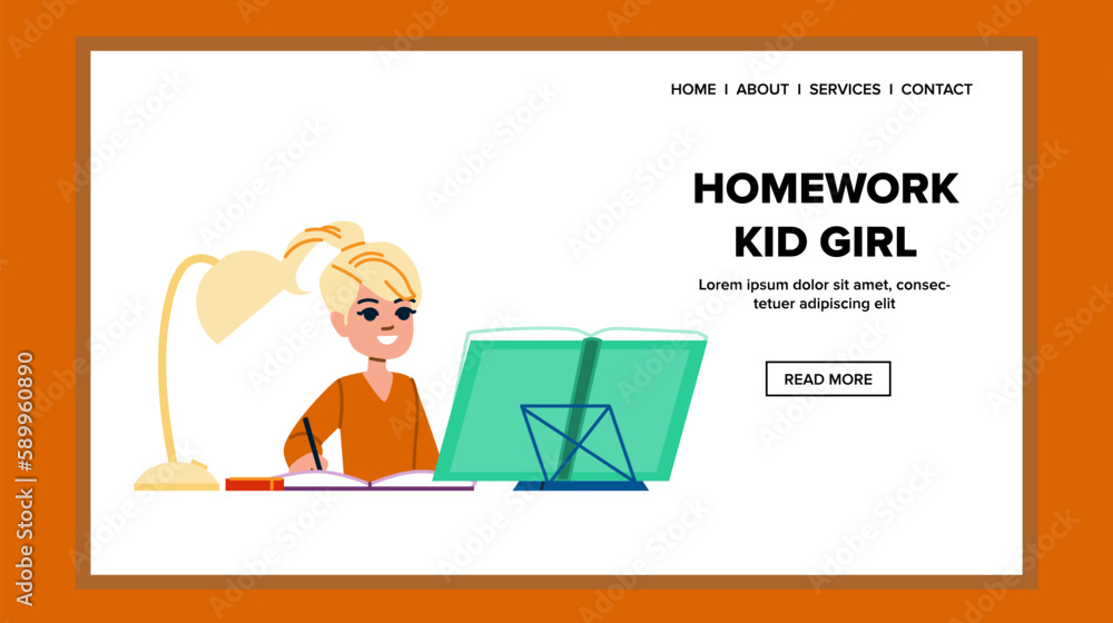 homework kid girl vector Stock Vector | Adobe Stock