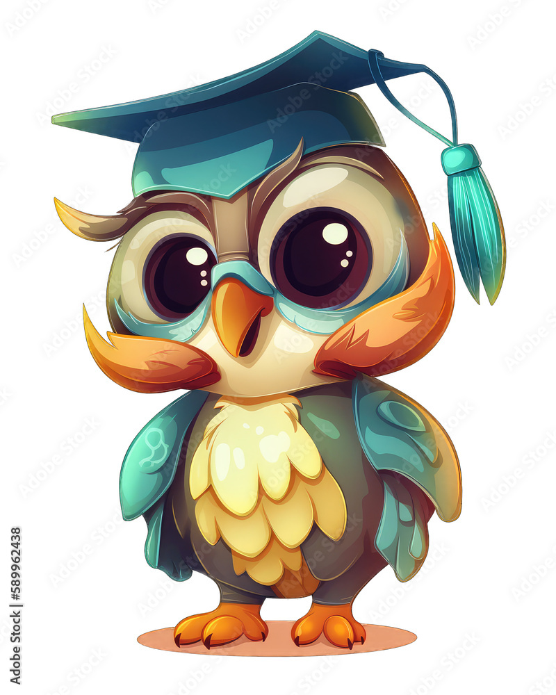 A wise owl wearing a graduation cap and gown isolated on a transparent ...