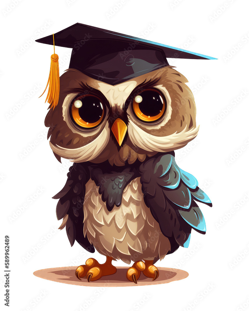 A wise owl wearing a graduation cap and gown isolated on a transparent ...