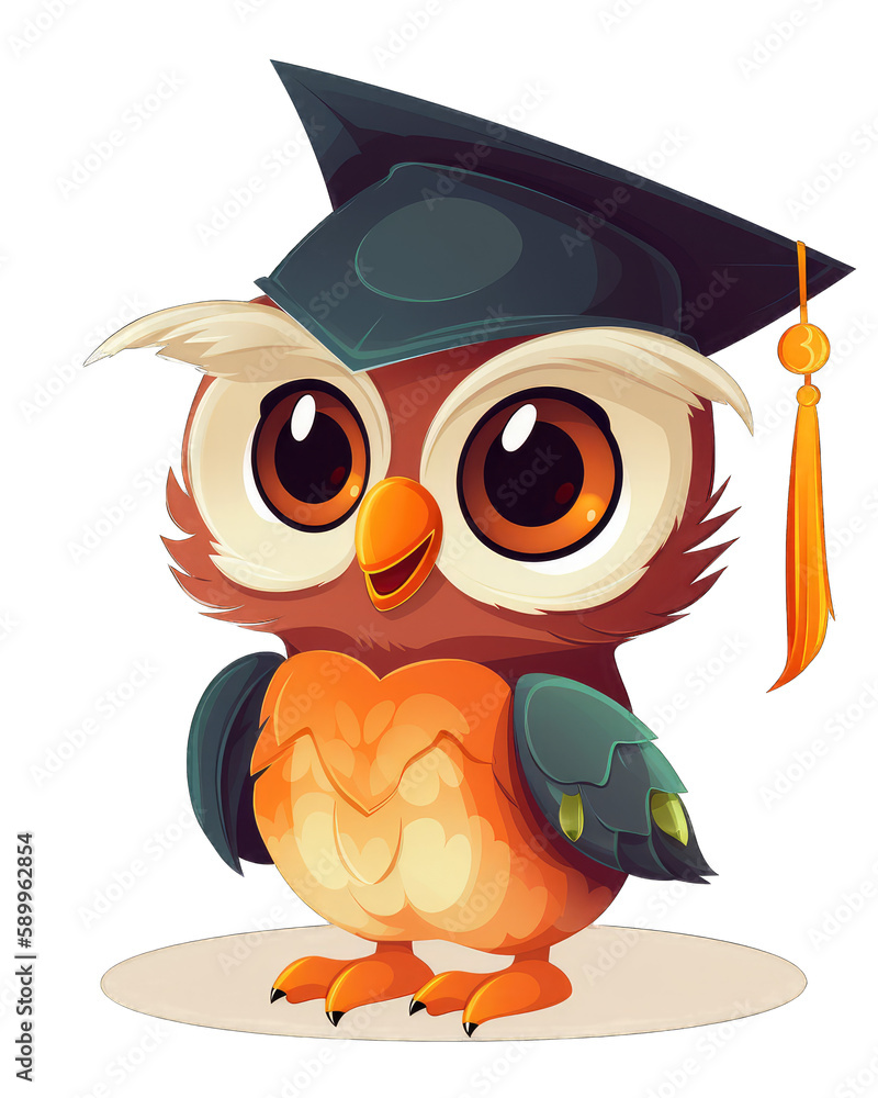 A wise owl wearing a graduation cap and gown isolated on a transparent ...