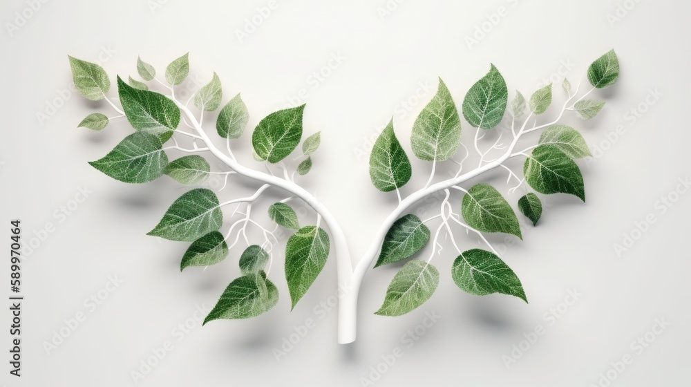 Tree branch and leaves forming lung shapes, environmental awareness ...