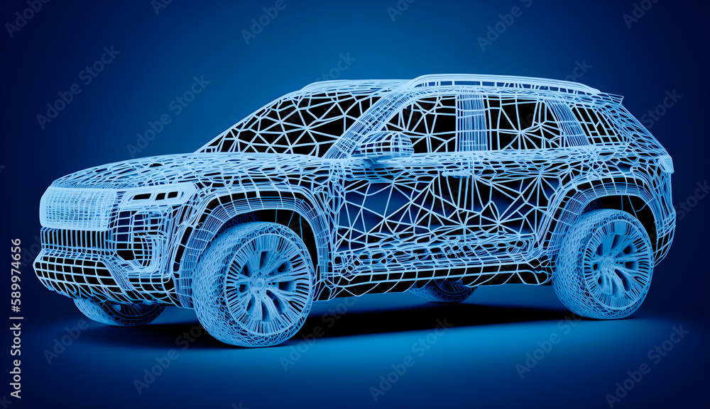 Side view of AR Futuristic SUV car wireframe concept with wireframe ...