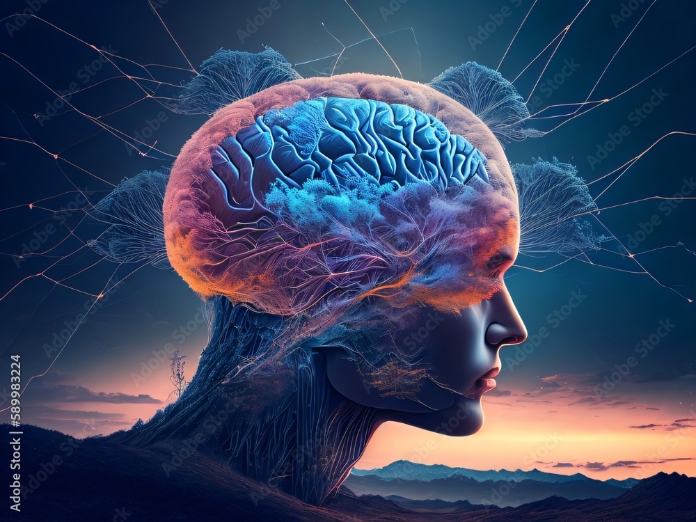 Neural networks in the human brain. Electronic impulses in the head ...