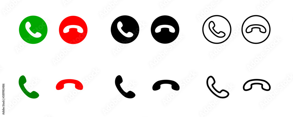 Phone call icon accept and decline. Phone icon collection. Call sign ...
