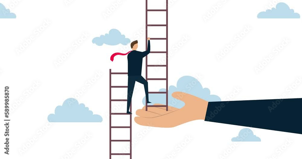 4k animation of Helping hand, businessman climbing up to top of broken ...