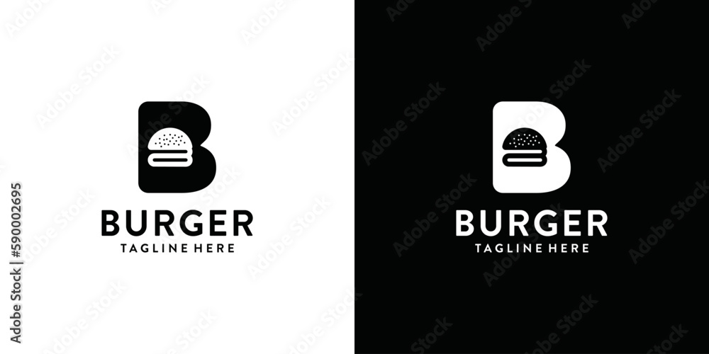 B typography flat logo with burger, logo combination for burger Stock ...