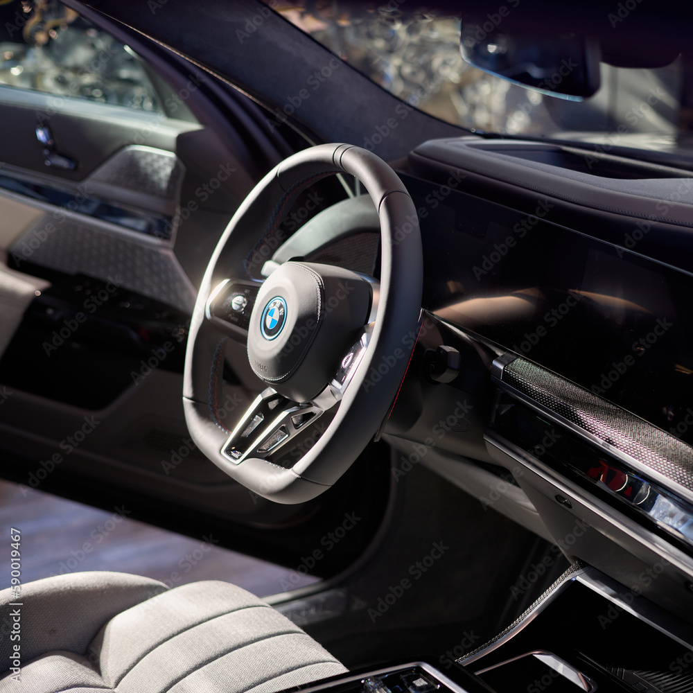 The interior of the new BMW 7 Series. The cockpit is finished in ...