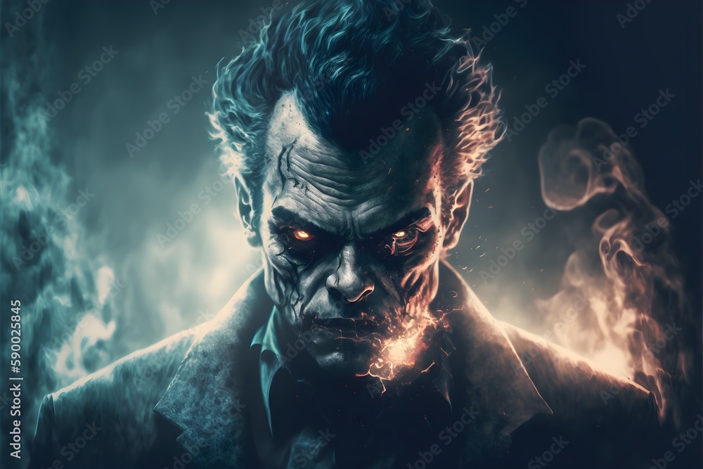 Evil man smoking a cigarette ultra detailed atmospheric particles art ...