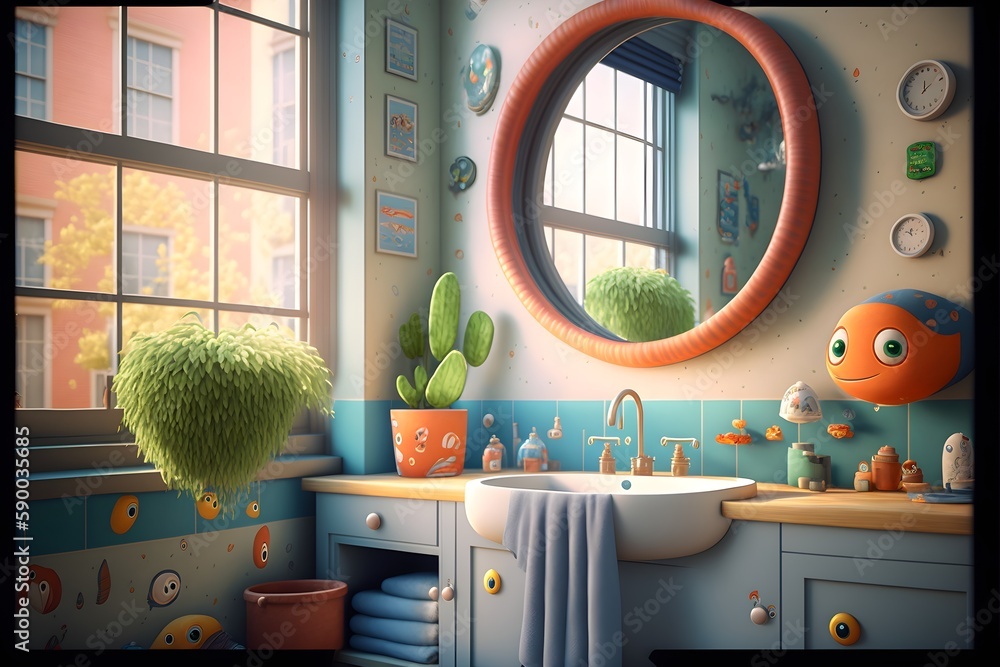 building interiorchildrens bathroom wash basin and mirror windows with ...