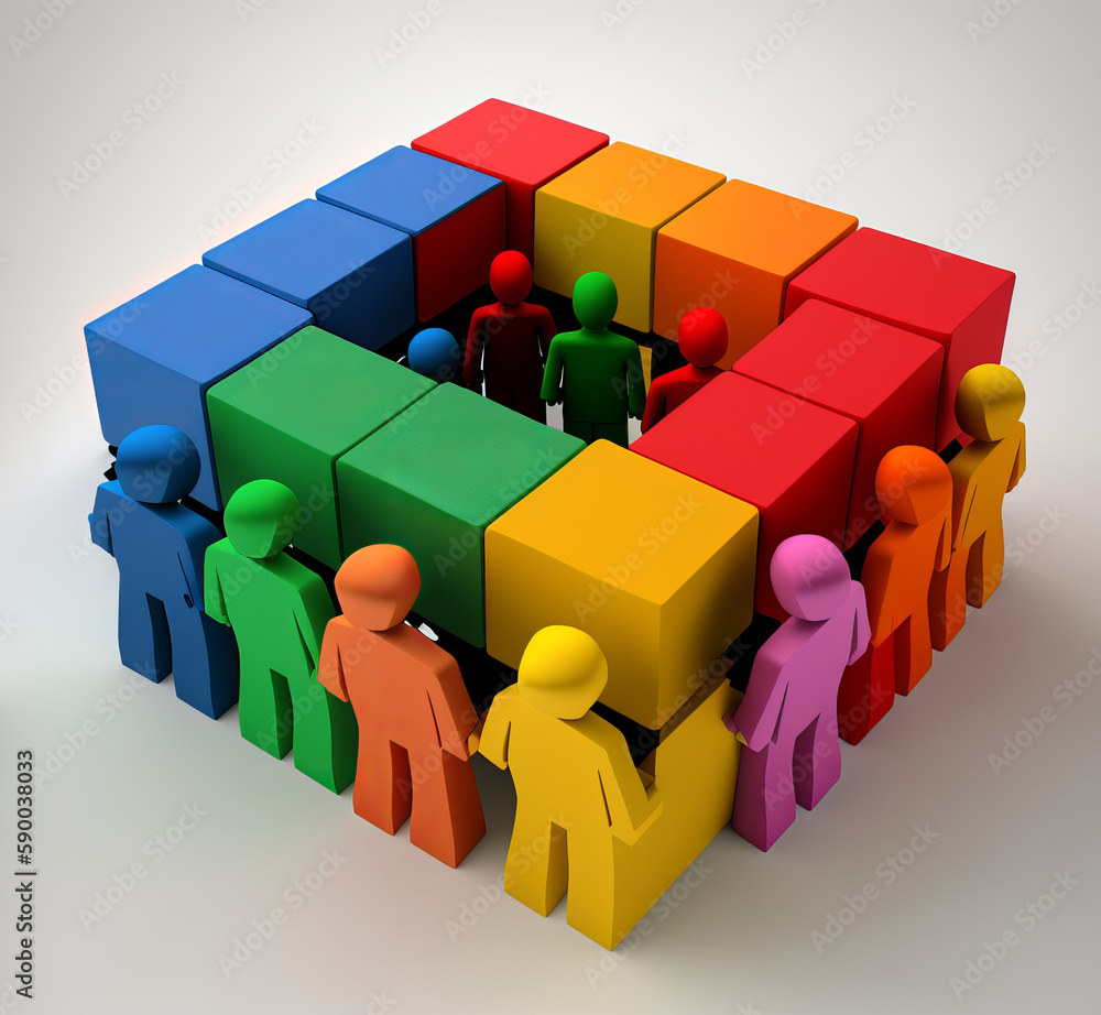 Illustrazione Stock Group of people holding different color blocks ...