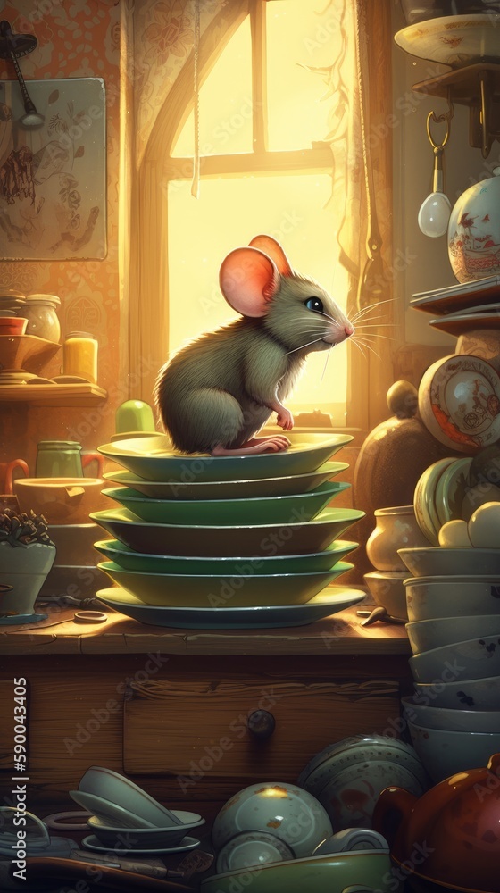 Disney-inspired surrealism: A Cozy Vintage Kitchen Scene with a Family ...