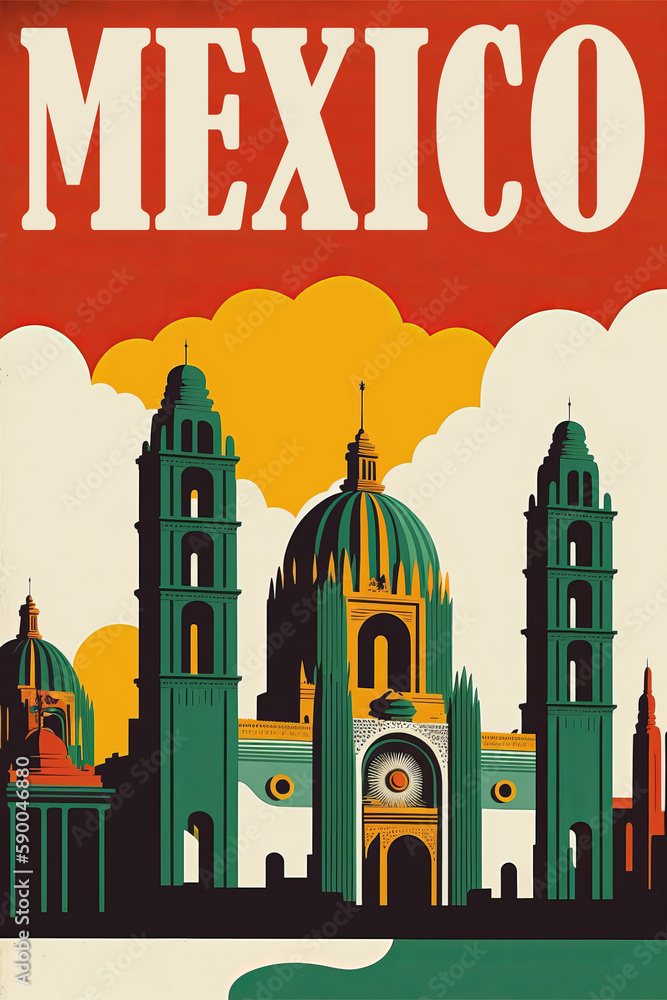 Vibrant Mexico City design with bold colors and monuments such as the ...