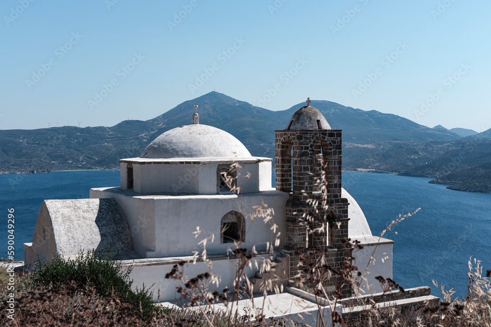 Panagia Thalassitra traditional greek orthodox church with a stone bell ...