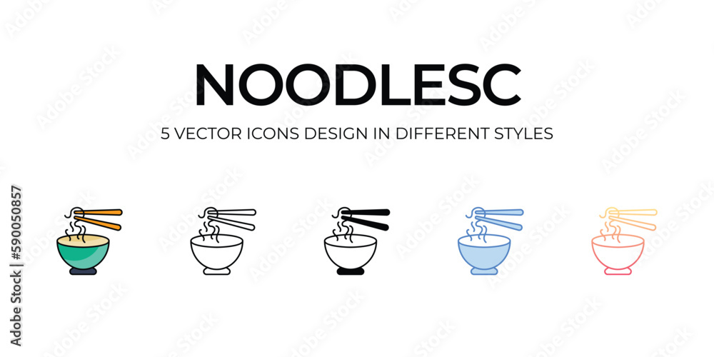 Noodles Icon Design in Five style with Editable Stroke. Line, Solid ...