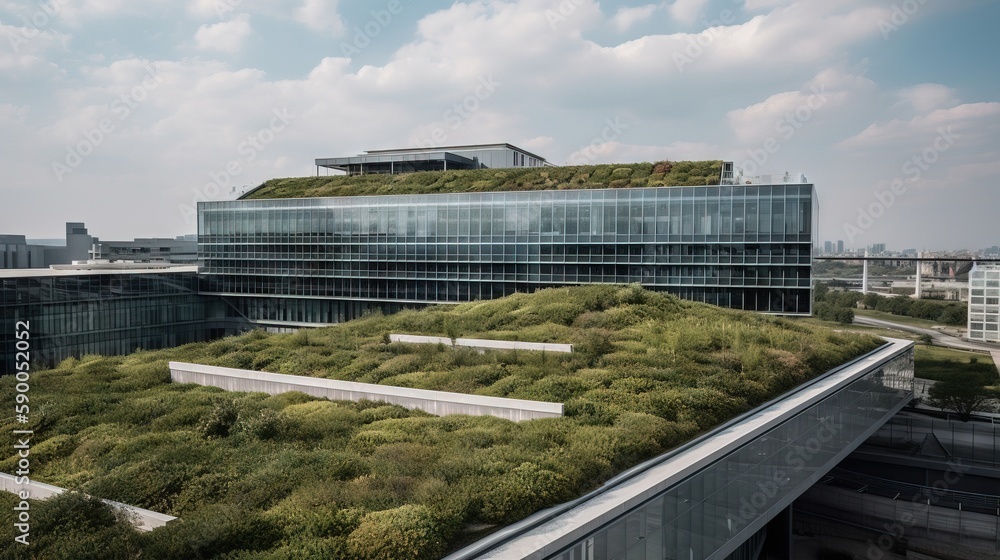 a building with a green roof and a green roof on the top of the ...