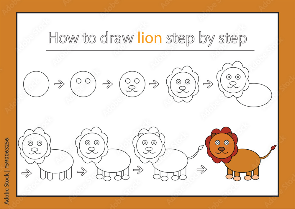 How to draw lion step by step Stock Vector | Adobe Stock