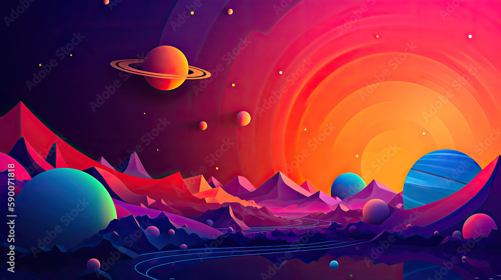 abstract space background with planets and solar system from colored ...