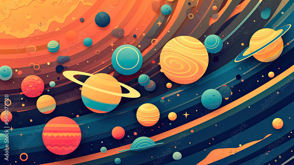 abstract space background with planets and solar system from colored ...